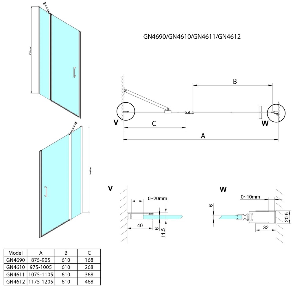 Gelco Gelco, LORO sprchové dveře s pevnou částí 1100 mm, čiré sklo, GN4611