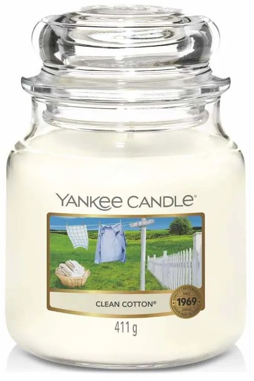 Yankee Candle - vonná svíčka Clean Cotton (Čistá bavlna) 411g