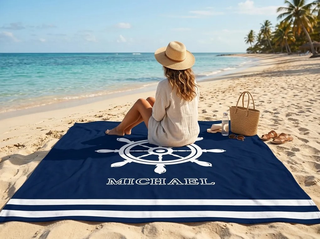 Rychleschnoucí XXL plážová osuška HELMORA modro-bílá 150 x 210 cm, 100% mikrovlákno