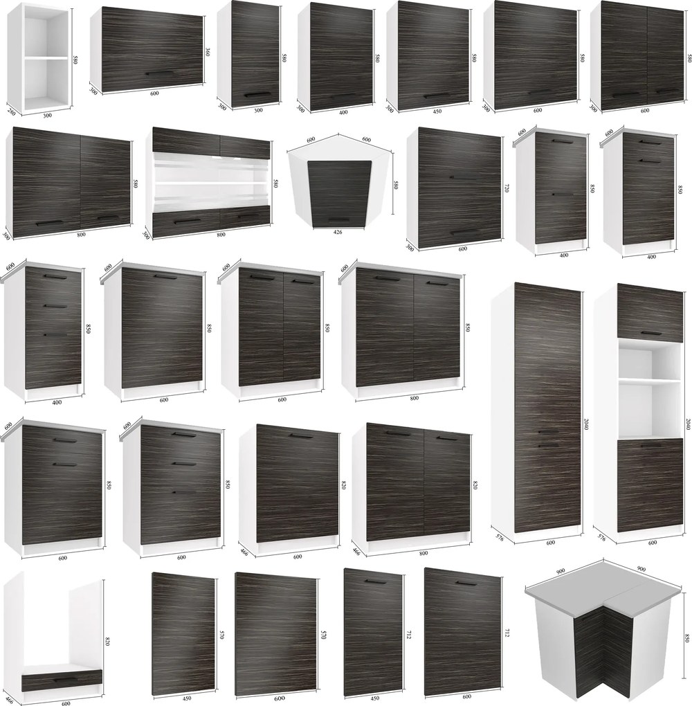 Kuchyňská linka Belini 420 cm královský eben
s pracovní deskou Uniqaplus  TOR UNIQAPLUS/4/WT/HK/0/B1