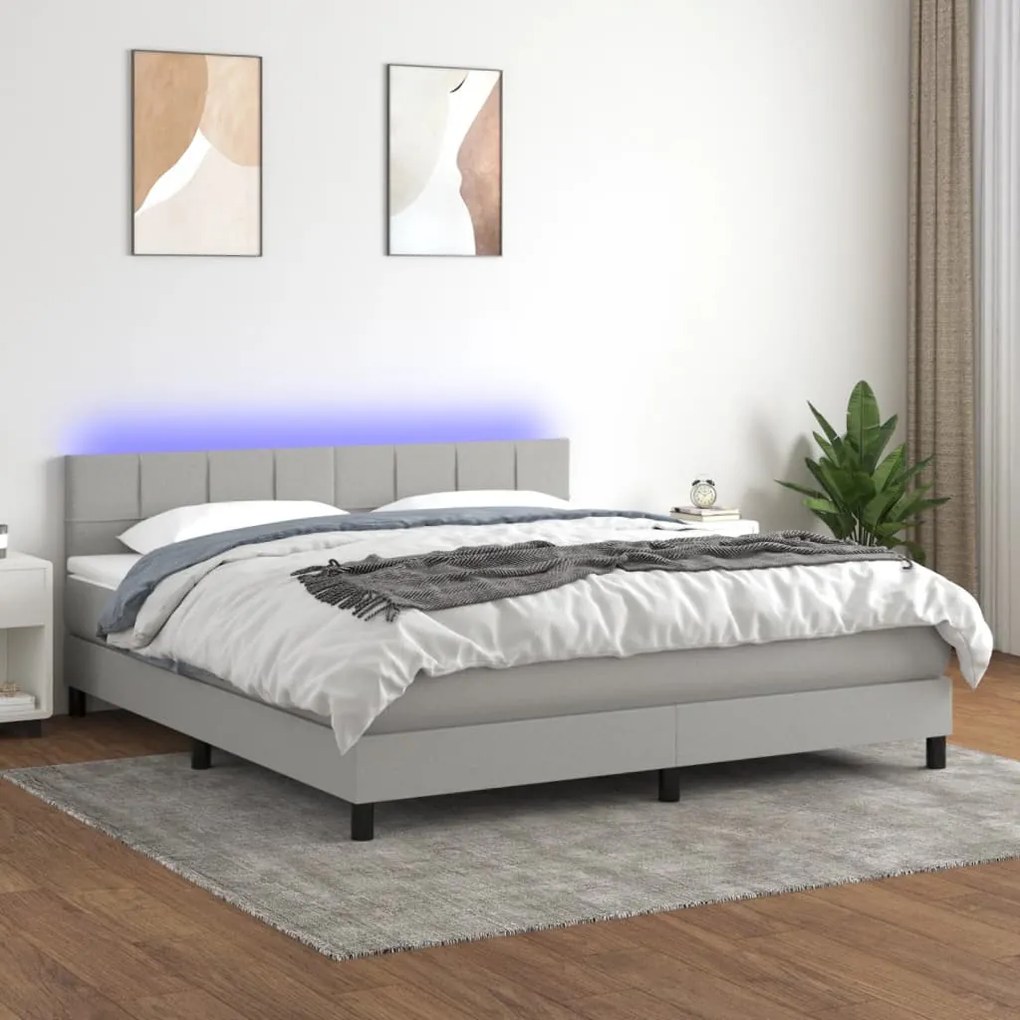 Box spring postel s matrací a LED světle šedá 180x200 cm textil 3133173