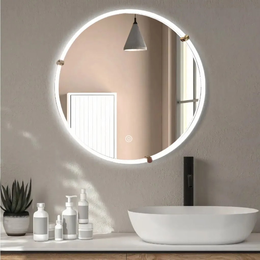 Tutumi Zrcadlo ⌀70 cm s vyhříváním a regulovatelným LED osvětlením HOM-06911, transparent