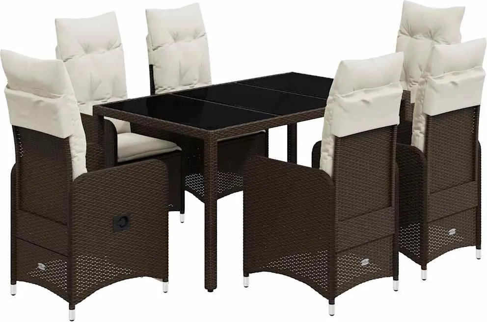 7dílný zahradní bistro set s poduškami hnědý polyratan 3277068