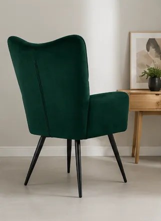 relaxační křeslo, odpočinkové, ušák, kov/samet, 98x63x69 cm, černá/tmavě zelená, Dekorino KR20260003