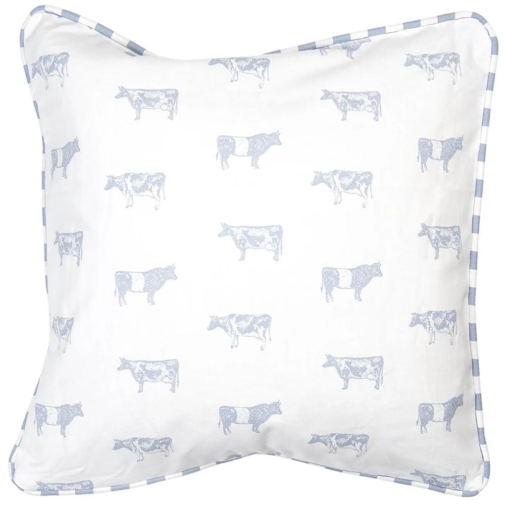 Bílo-modrý bavlněný povlak na polštář Life with cows - 40*40 cm