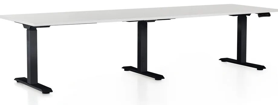 Výškově nastavitelný stůl OfficeTech Long, 260 x 80 cm, černá podnož, bílá