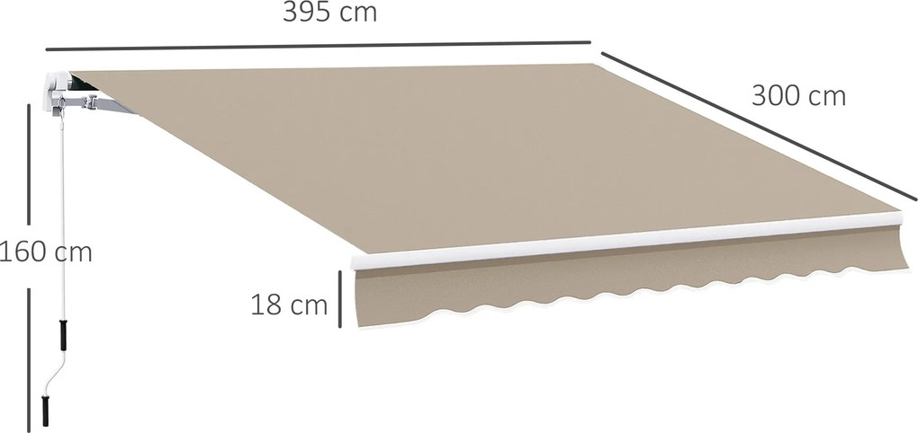 Outsunny Kloubová Markýza S Nastavitelným Upínáním 3,95 x 3m S Otočným Kličkou, Balkónová Markýza, Béžová