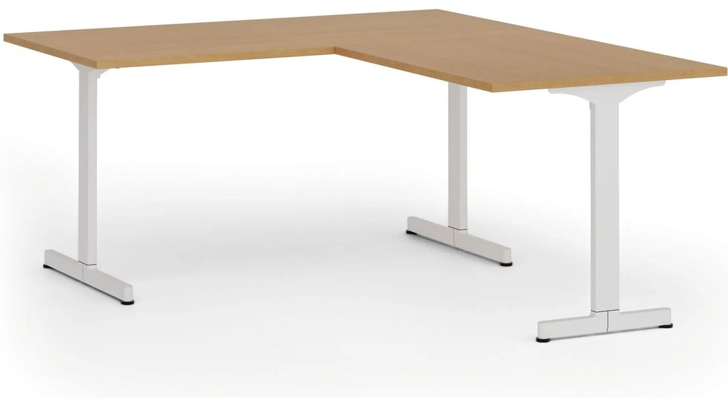 Rohový kancelářský stůl PRIMO BETA L, 160x180 cm, L/P, bílá podnož, buk