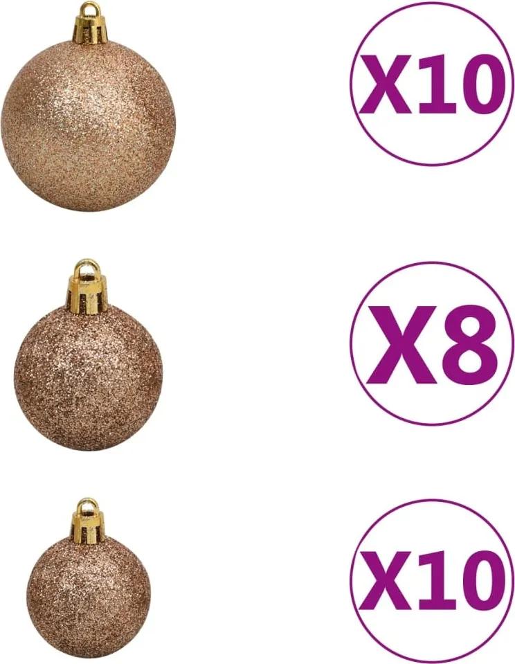 vidaXL Umělý vánoční stromek s LED a sadou koulí 210 cm [3077635] Barva: Bílá