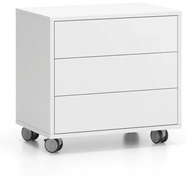 PLAN Pojízdná skříňka na kolečkách LAYERS, krátká, 3 zásuvky, 600 x 400 x 575 mm, bílá