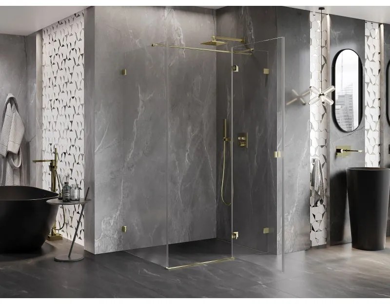 Mexen Lunar T, sklopný sprchový kout pravý 115 x 70 cm, 8mm čiré sklo, zlatý profil, 834T-115-070-50-00-P
