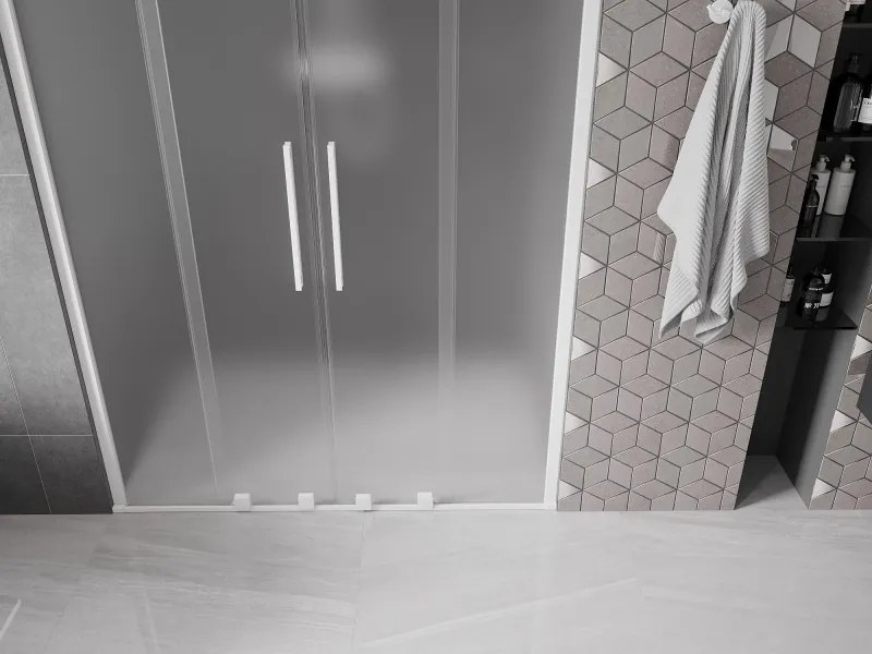 Mexen Velar Duo, posuvné sprchové dveře do otvoru 160 cm, 8mm sklo námraza, bílá matná, 871-160-000-32-20