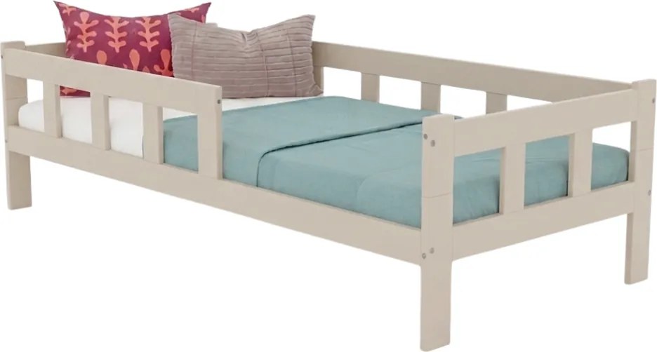 Benlemi Dřevěná jednolůžková postel FENCE 4v1 se zábranou Zvolte barvu: Pastelově růžová, Zvolte rozměr: 135x190 cm, Zvolte zábranu: S jednou zábranou vlevo