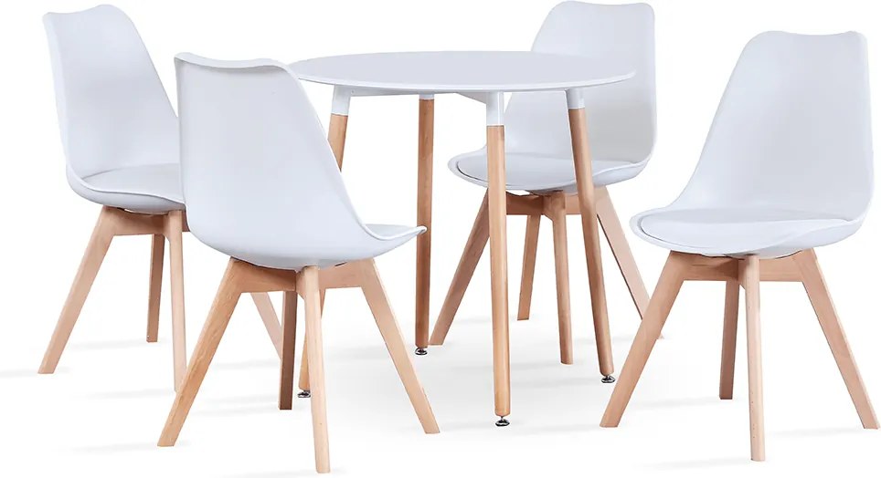 Jídelní stůl, bílá/buk, průměr 80 cm, ELCAN NEW TYP 2