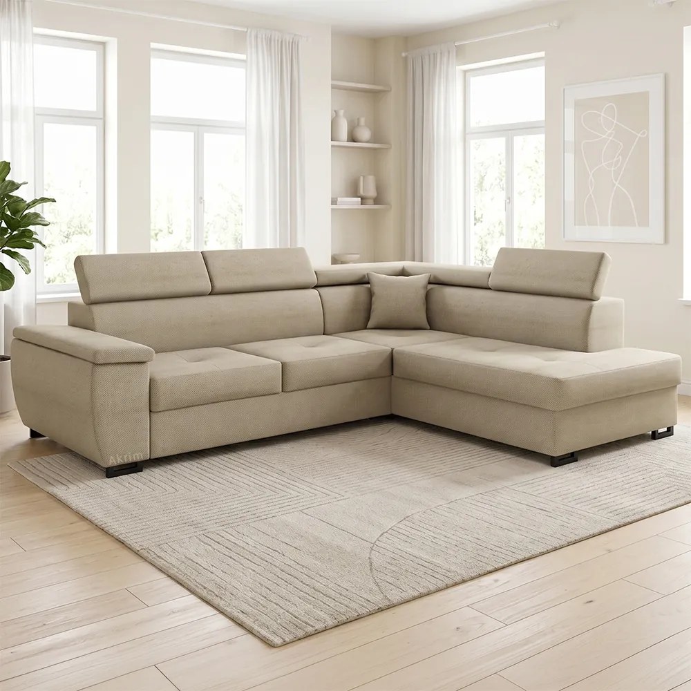 Sedací souprava Natan | 270x202 cm | PRAVÁ | rozkládací + úložný prostor | VÝBĚR TKANIN