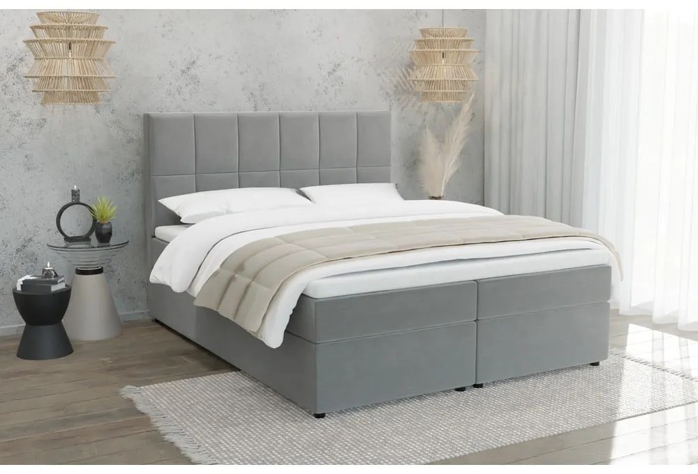 Světle šedá boxspring postel s úložným prostorem 200x200 cm Flip – Ropez