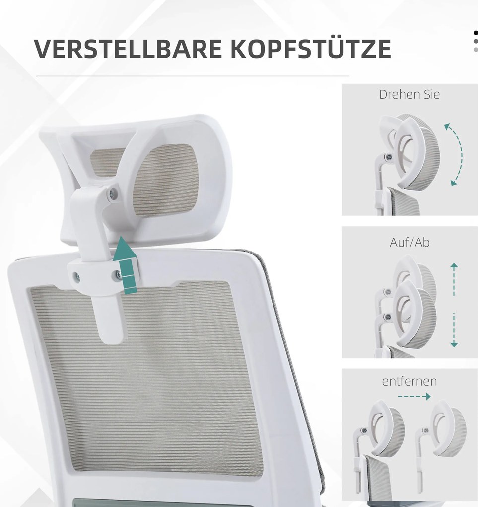 Ergonomická kancelářská židle Vinsetto s nastavitelnou opěrkou hlavy a područkami, výškově nastavitelnou otočnou židlí s funkcí houpání a síťovanou b…