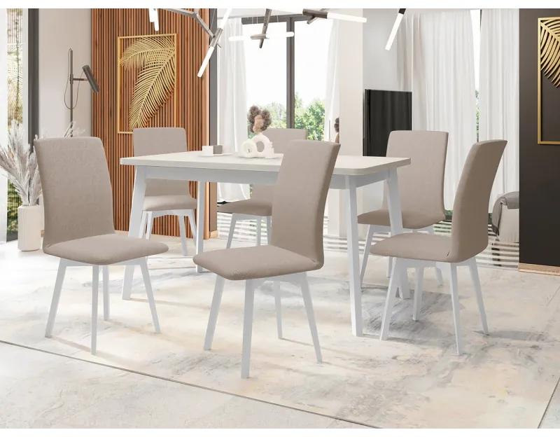 Jídelní jídelní stůl se 6 židlemi AL24, Barva dřeva: bílá-L, Potah: Kronos 7, Barvy nožiček: Bíla