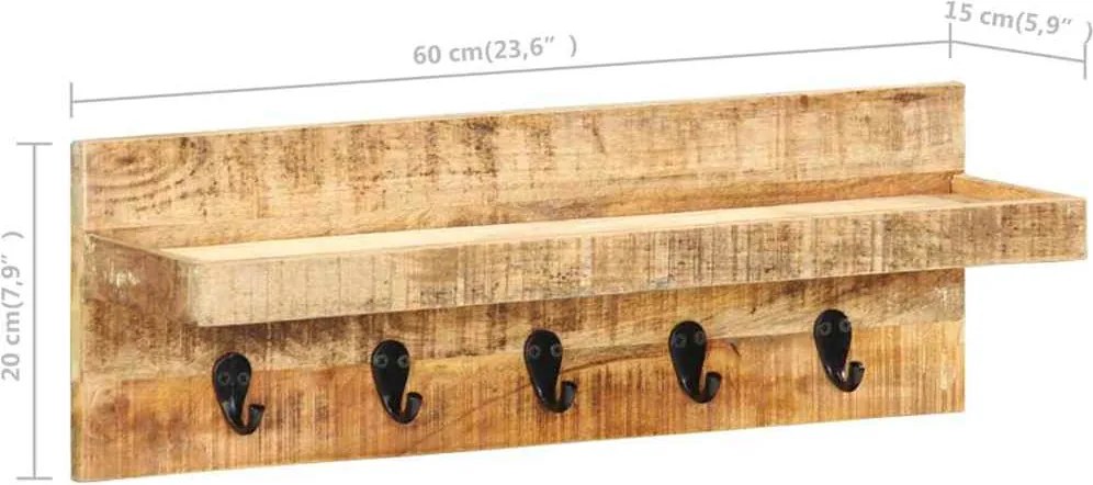 Nástěnný věšák 60 x 15 x 20 cm masivní hrubé mangovníkové dřevo 286469