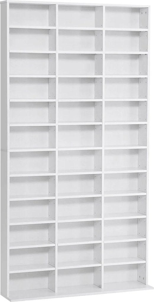 HOMCOM Police na CD/DVD - Úložný Skříň pro 1116 CD, 36 výškově nastavitelných kompartimentů, 195 x 102 x 23,5 cm, Bílá | Aosom