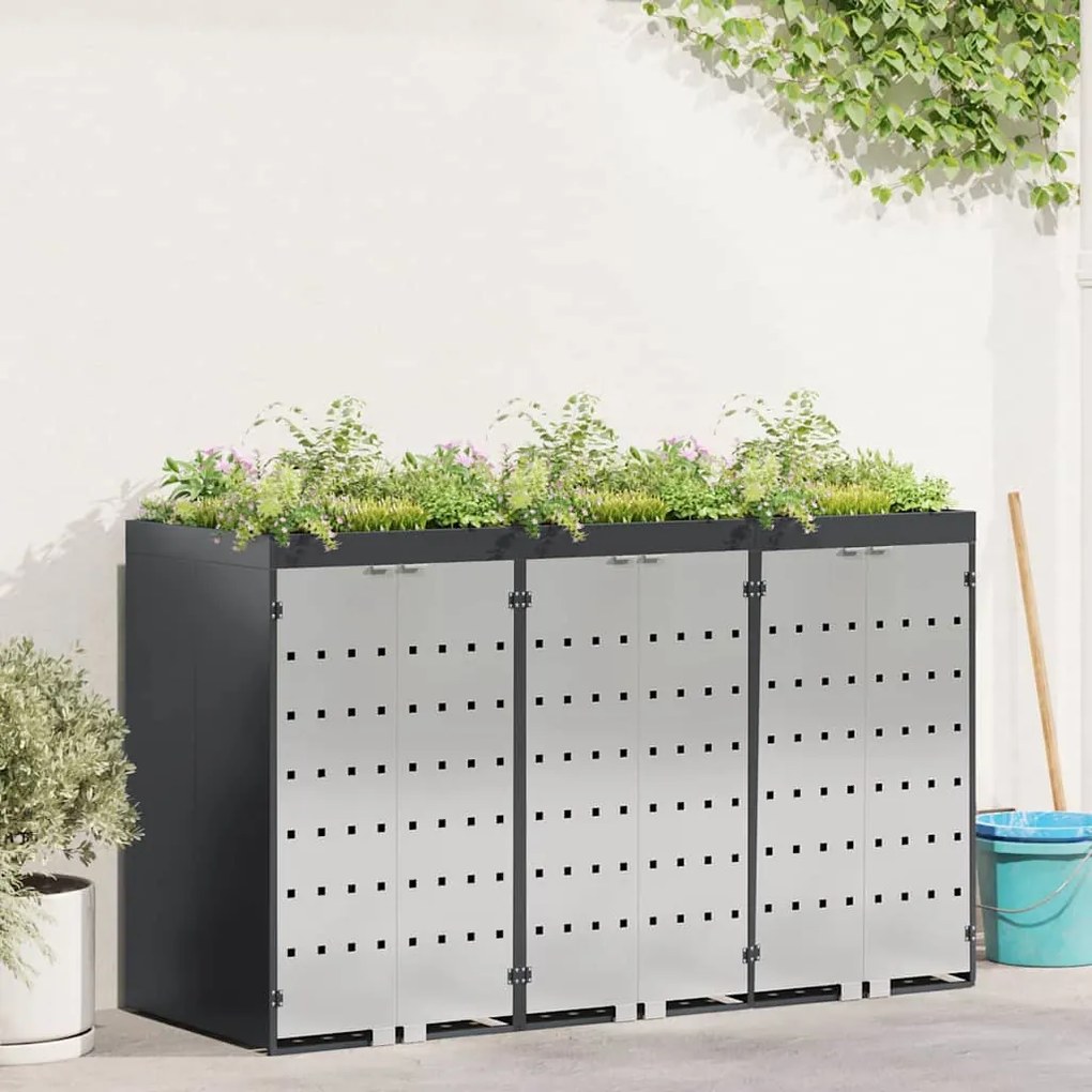 Úložný box na 3 popelnice Nerezová ocel Antracit 3394784