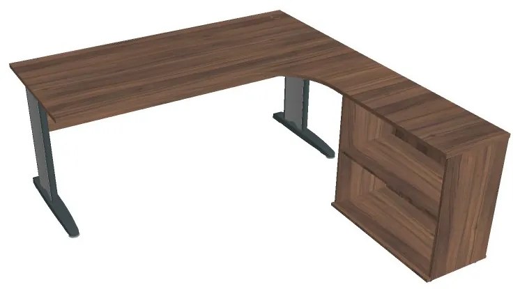 Sestava stolu a skříně levá 180 cm - Hobis Cross CE 1800 H L Dekor stolové desky: ořech, Dekor lamino podnože: ořech, Barva nohou: černá