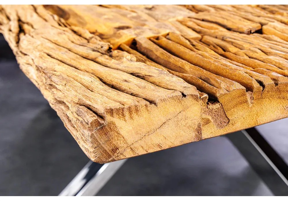 Massive home | Jídelní stůl BARRACUDA 220 CM sklo/masiv teak