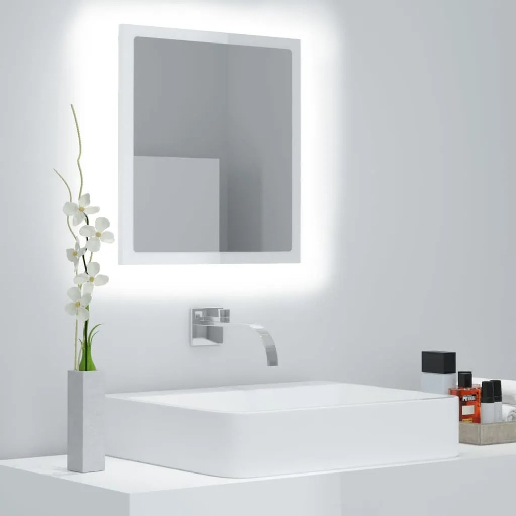 804913 vidaXL Koupelnové zrcadlo LED bílé s leskem 40x10,5x37 cm dřevotříska