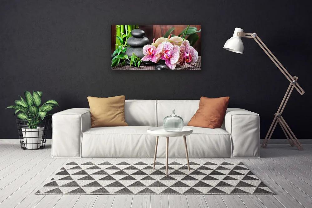 Obraz na plátně Bambus Kameny Zen Květiny 100x50 cm