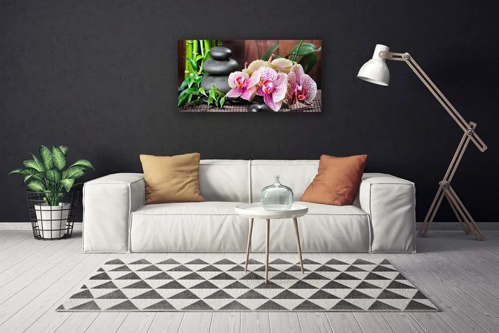 Obraz na plátně Bambus Kameny Zen Květiny 120x60 cm