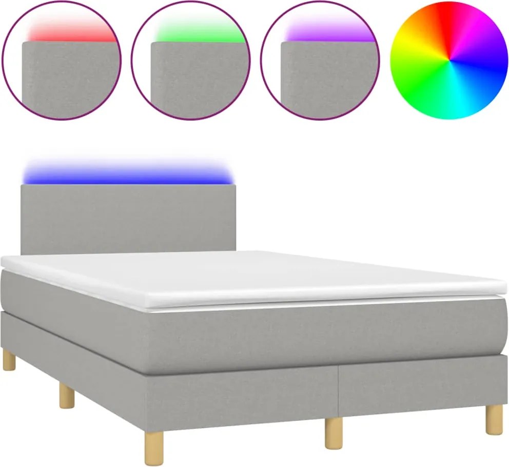Box spring postel s matrací a LED světle šedá 120x190 cm textil 3270074