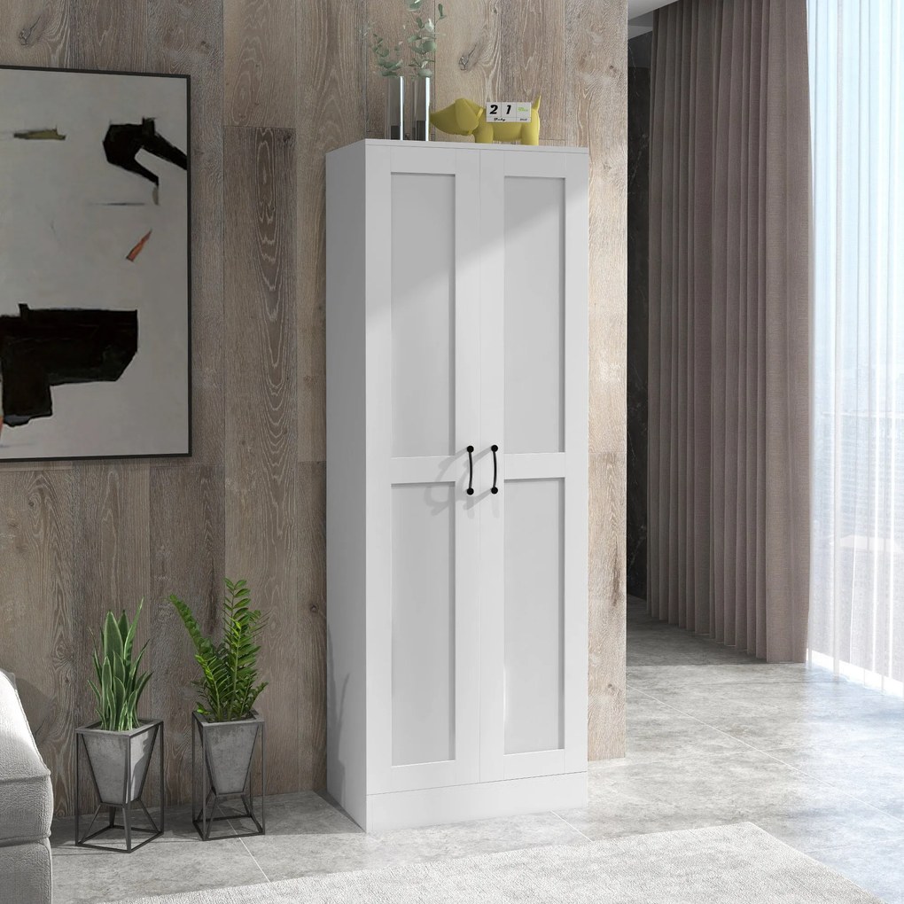 HOMCOM Bílý úložný kabinet se 2 dveřmi a 4 policemi, moderní styl, multifunkční pro ložnici, kancelář, kuchyni, 60 x 36,5 x 175 cm