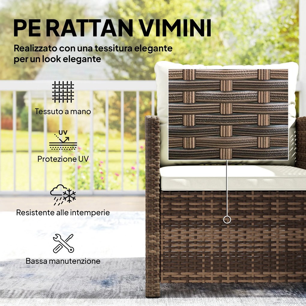 Outsunny 3dílný PE ratanový zahradní set — 2 křesla s polstrováním a konferenční stolek se skleněnou deskou, hnědá/krémová — balkon/terasa