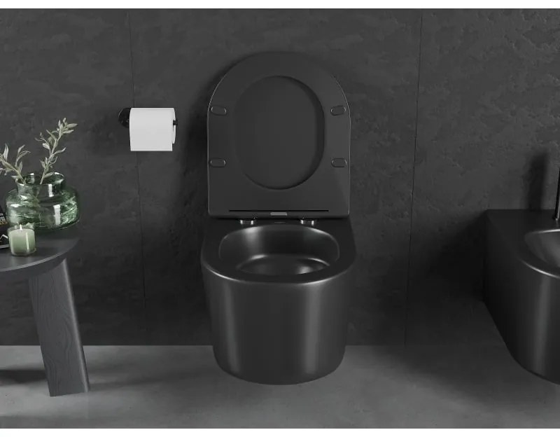 Mexen Sofia, závěsná WC mísa 490x360x355 mm, Rimless Tornádo, černá matná, 3354XX85T