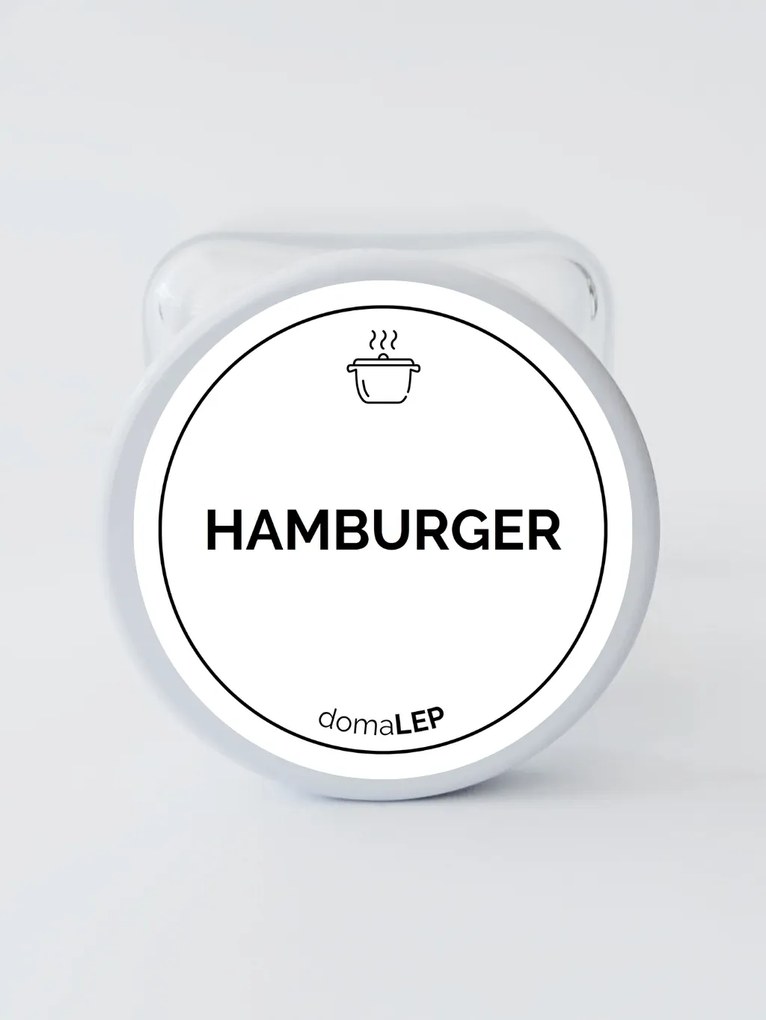 Samolepka na kořenky HAMBURGER bílá 5 cm tučné písmo