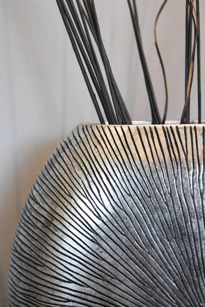 Dekorativní podlahová váza ATENA, sklolaminát, výška 50 cm, stříbrno-černá