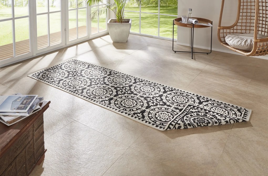 Hanse Home, Koberec běhoun Twin Supreme 104129 Black/Cream – na ven i na doma, 80x350, černobílá, chodba / předsíň