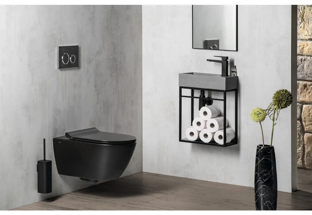 AKCE/SET/LIVERO Geberit - Modul pro závěsné WC Duofix Delta 12 s tlačítkem Delta50, matná chrom + PURA závěsná WC mísa, Swirlflush, 55x36 cm, černá d…