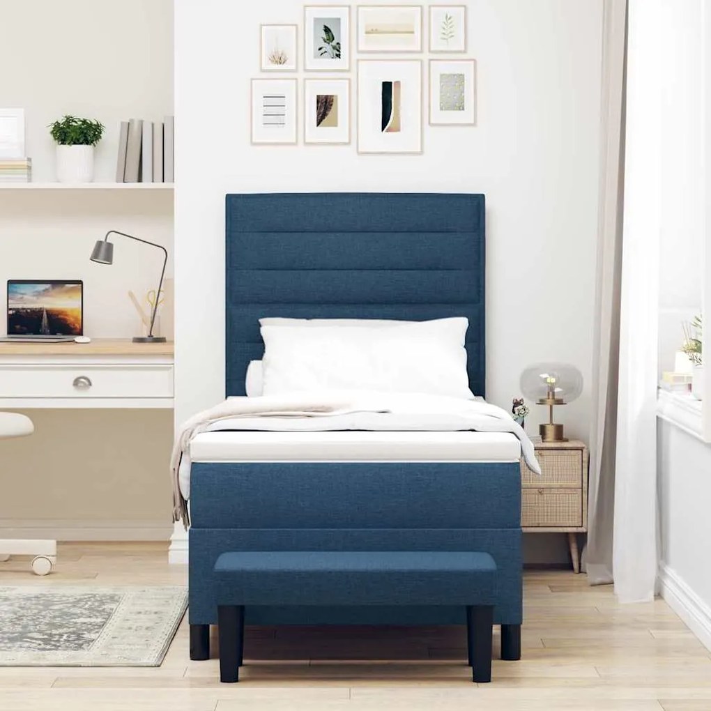 Postel s boxspringem s čelo Modrá 90 x 200 cm textil 3343966