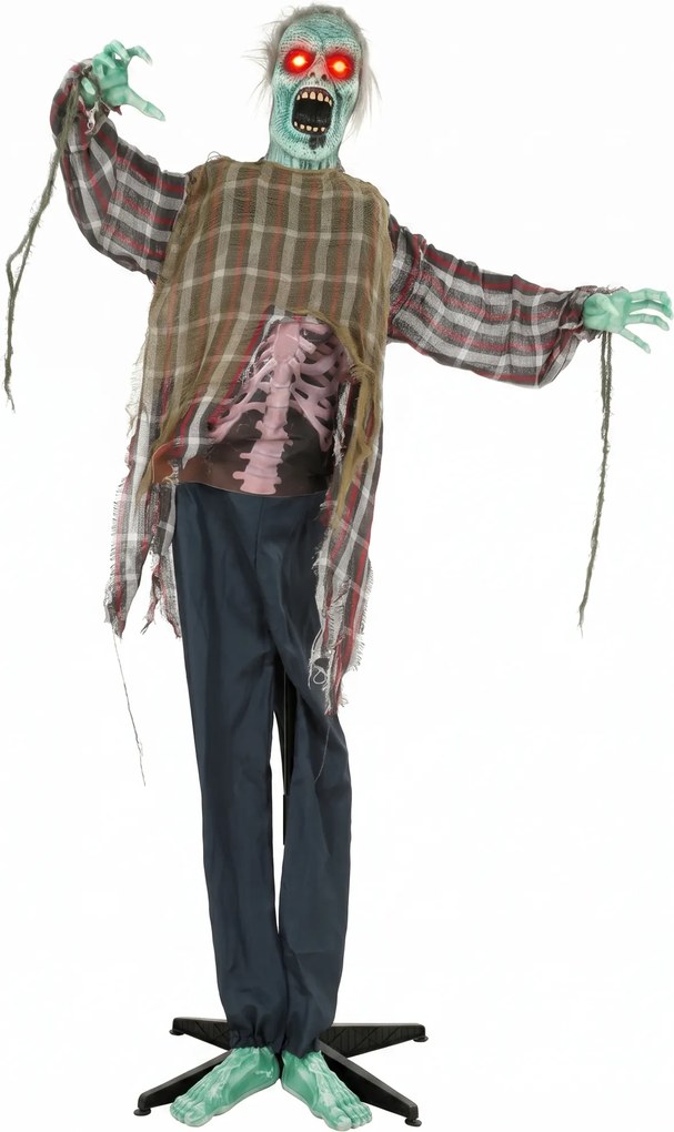 HOMCOM Animovaný Halloween zombie v životní velikosti, 170 cm, s aktivací zvukem a dotykem, hrůzostrašná dekorace