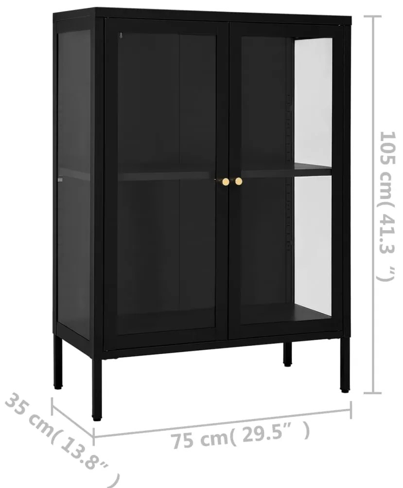 vidaXL Marketos Příborník černý 75 x 35 x 105 cm ocel a sklo
