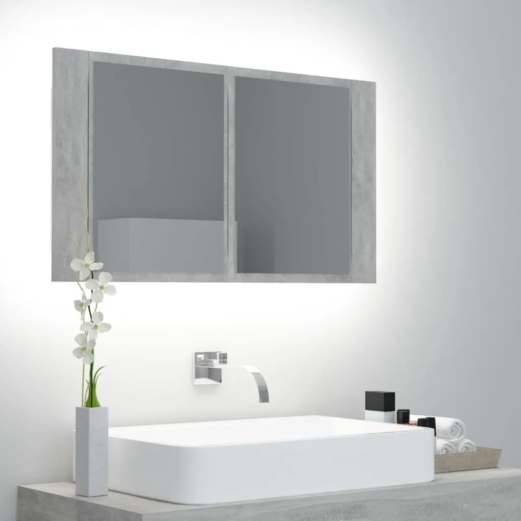 804968 vidaXL LED koupelnová skřínka se zrcadlem betonově šedá 80x12x45 cm