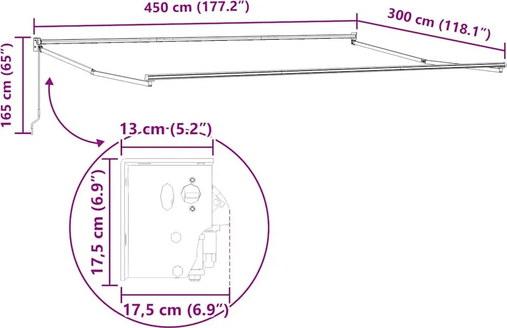 vidaXL Zatahovací markýza antracitová a bílá 4,5 x 3 m textil a hliník [3215701] Barva: anthracite and white (white frame)