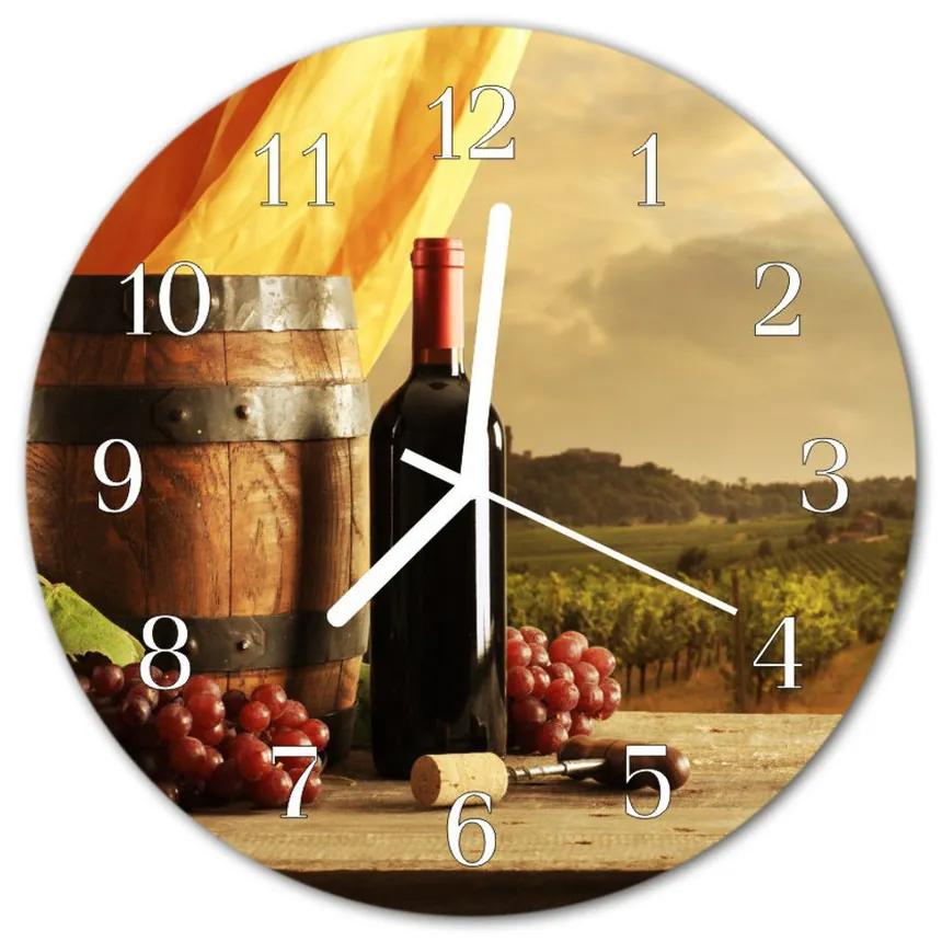 Nástenné skleněné hodiny Barva vína fi 30 cm