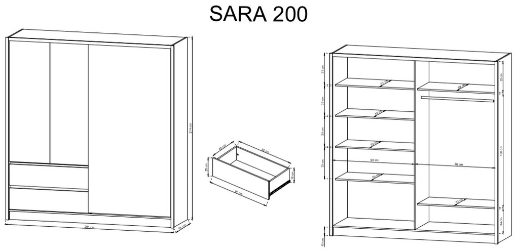 Piaski Šatní skříň SARA 200 Barva: Dub Artisan