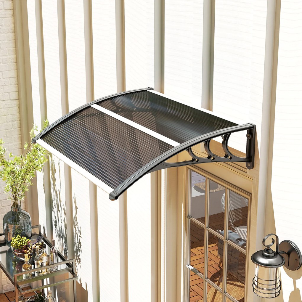 Outsunny stříška na vchodové dveře 100 x 75 cm stříška z hliníku a polykarbonátu s UV ochranou stříška na vchodové dveře na balkon, ochrana proti slu…