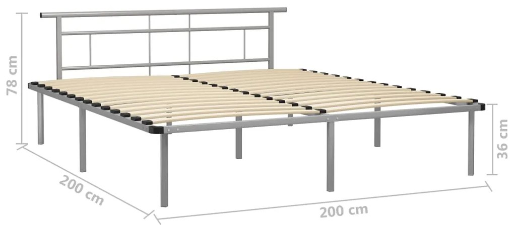 vidaXL Marketos Rám postele šedý kov 200 x 200 cm