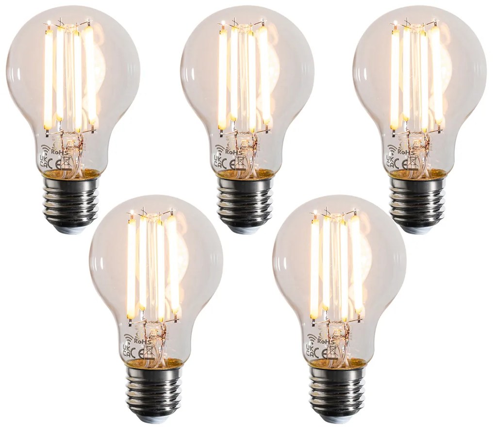 Sada 5 chytrých LED žárovek E27 A60 čirých s nastavitelnou teplotou barvy 7W 806 lm 1800-3000K