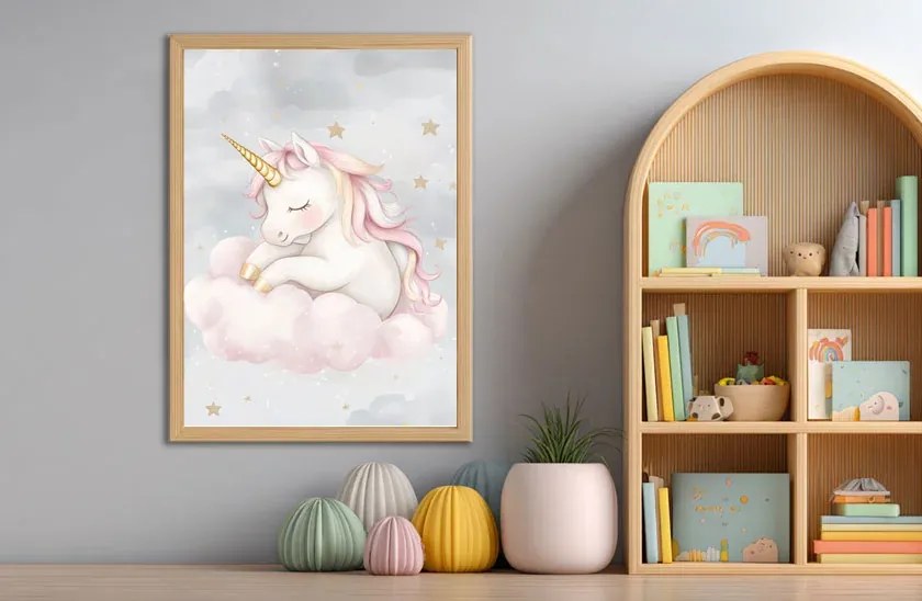 Kouzelný jednorožec - obraz - Spící jednorožec na obláčku 72 - 50 x 70 cm - 649 Kč