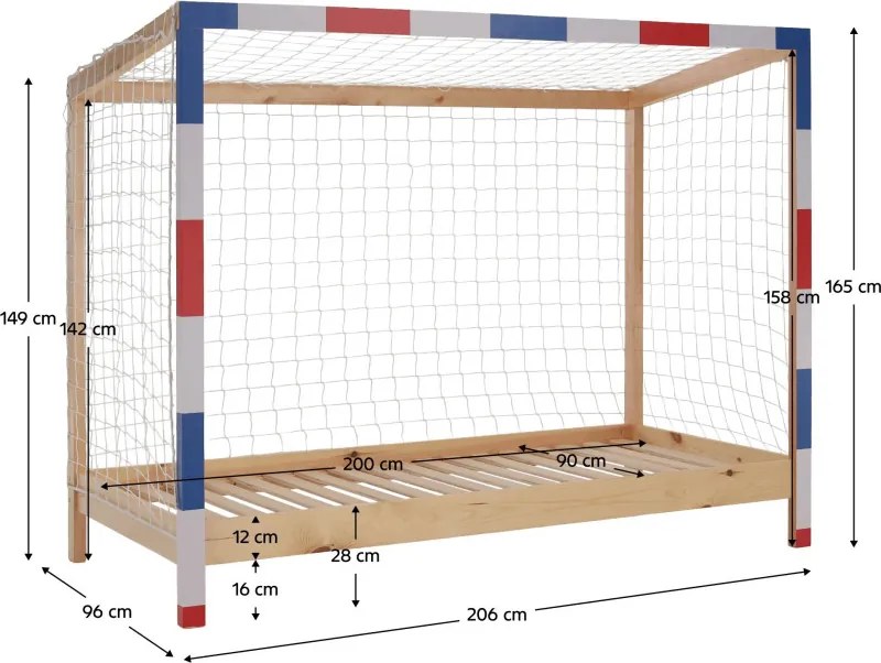 Montessori postel 90x200, přírodní/bílá/modrá/červená, FUTAL Kondela 0000396833